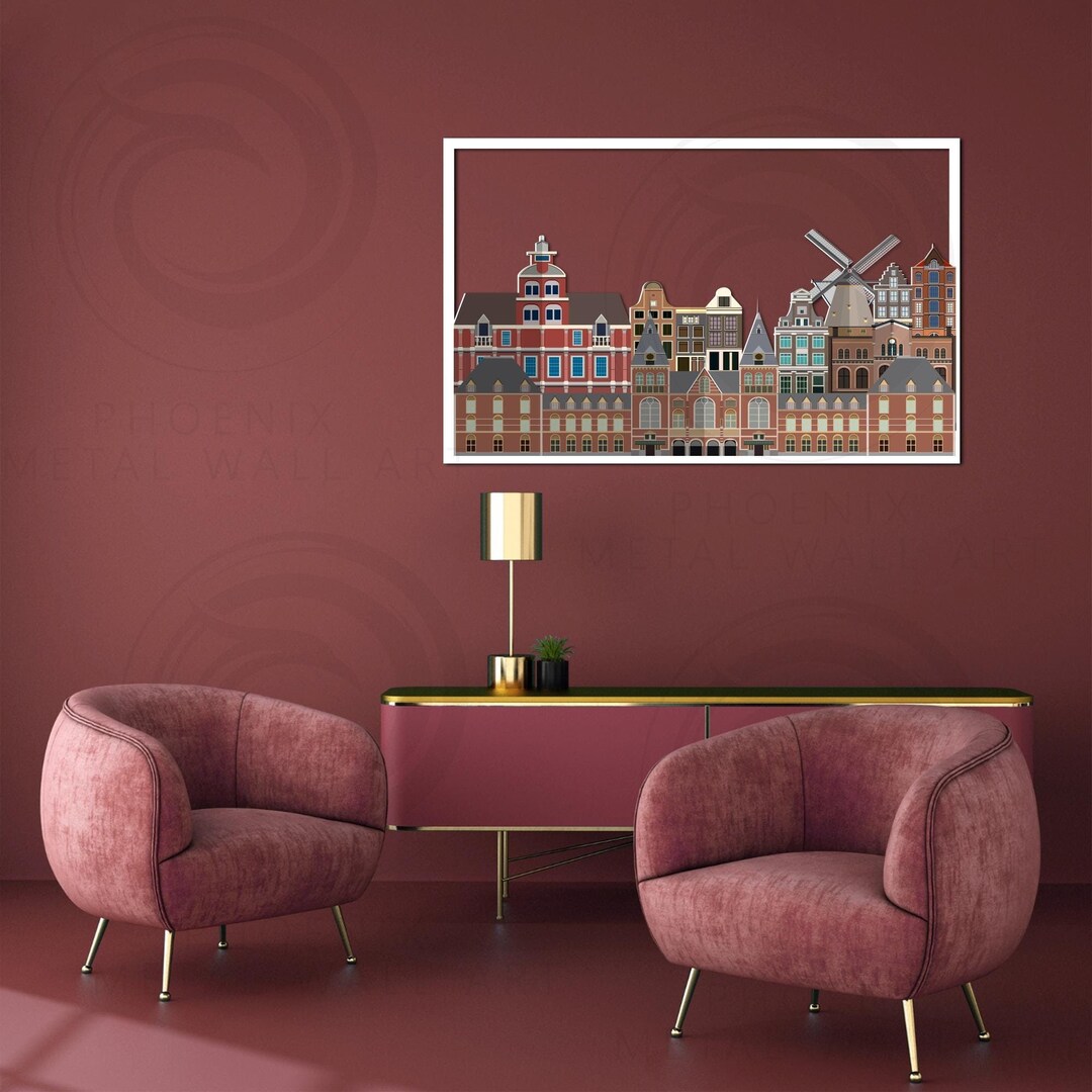 Colorful Homes Metal Wall Art: Modern Cityscape Decor - Etsy