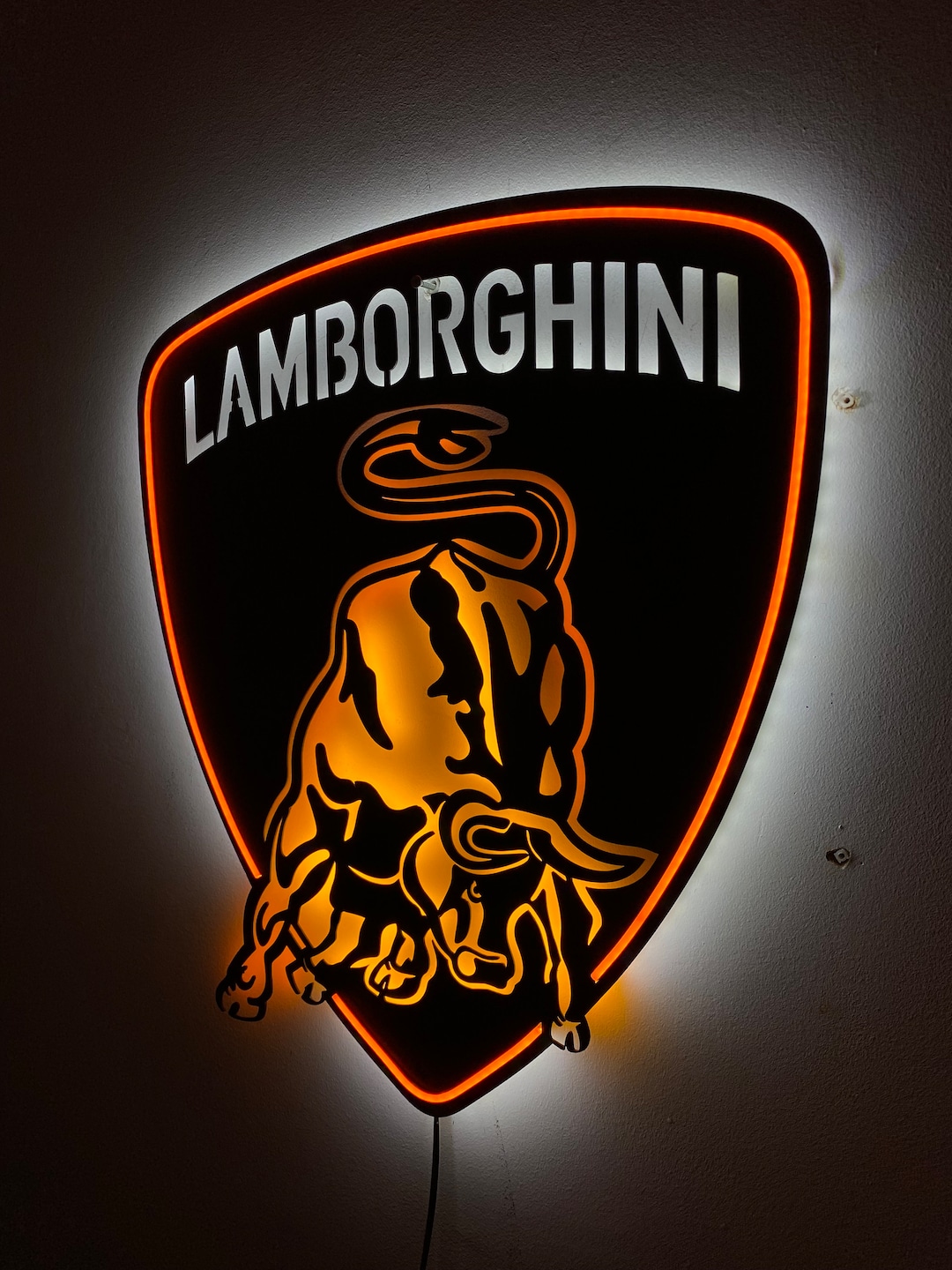 Lamborghini Metal Logo Neon Sign, Car Logo Metal Led Wall Decor ...