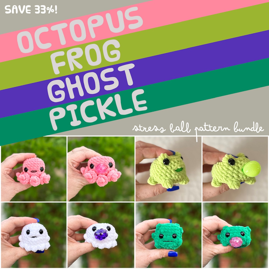 CROCHET PATTERN Stress Ball Bundle Bundle - Octopus, Frog, Ghost ...