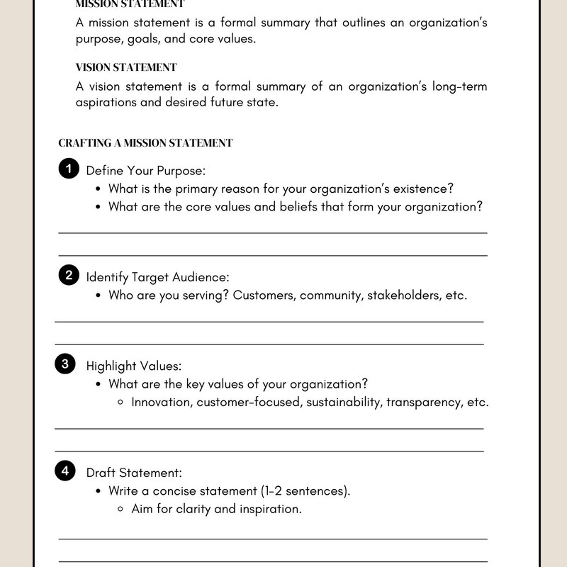 Vision Statement Worksheet - Etsy