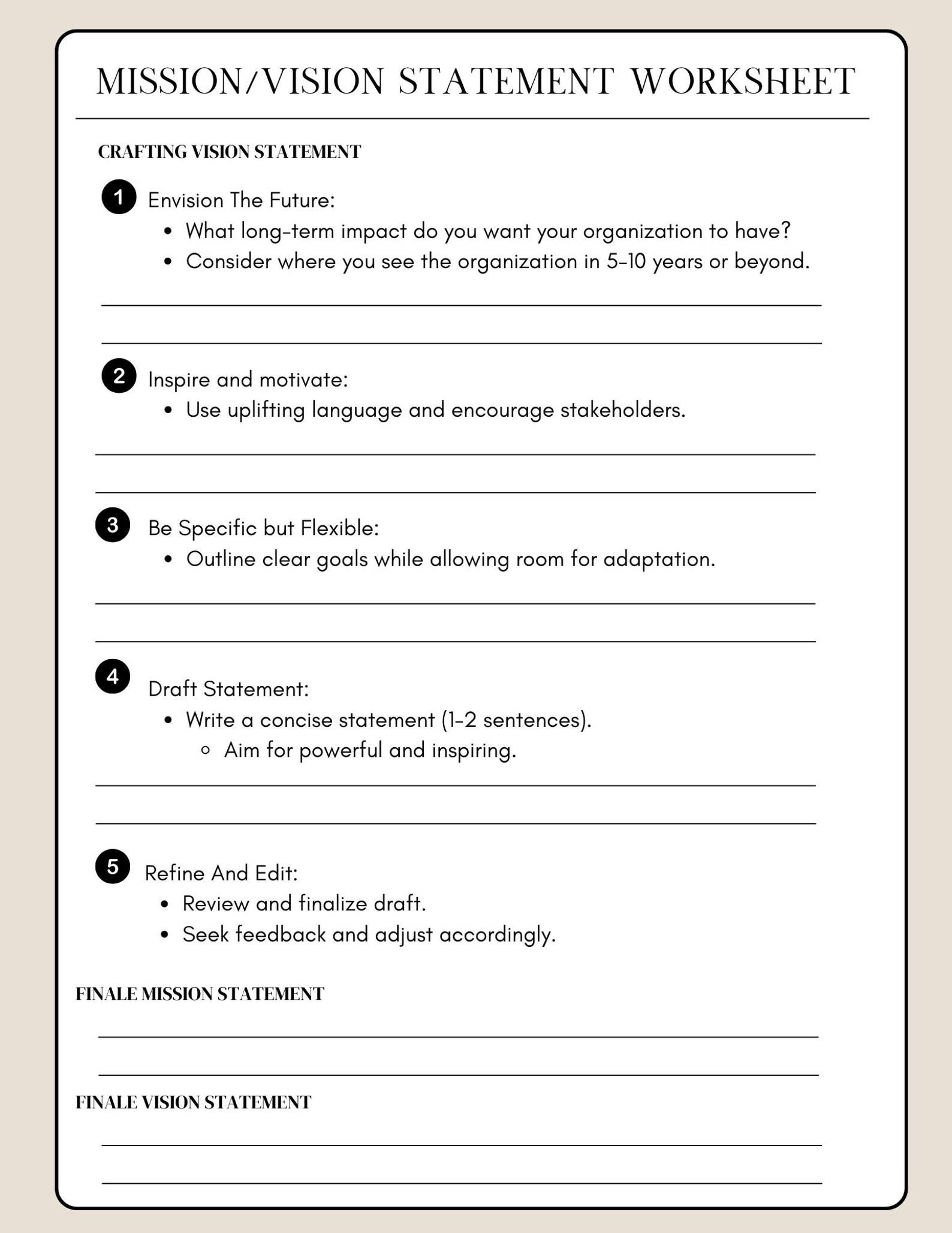 Business Worksheet for Mission and Vision Statements - Etsy