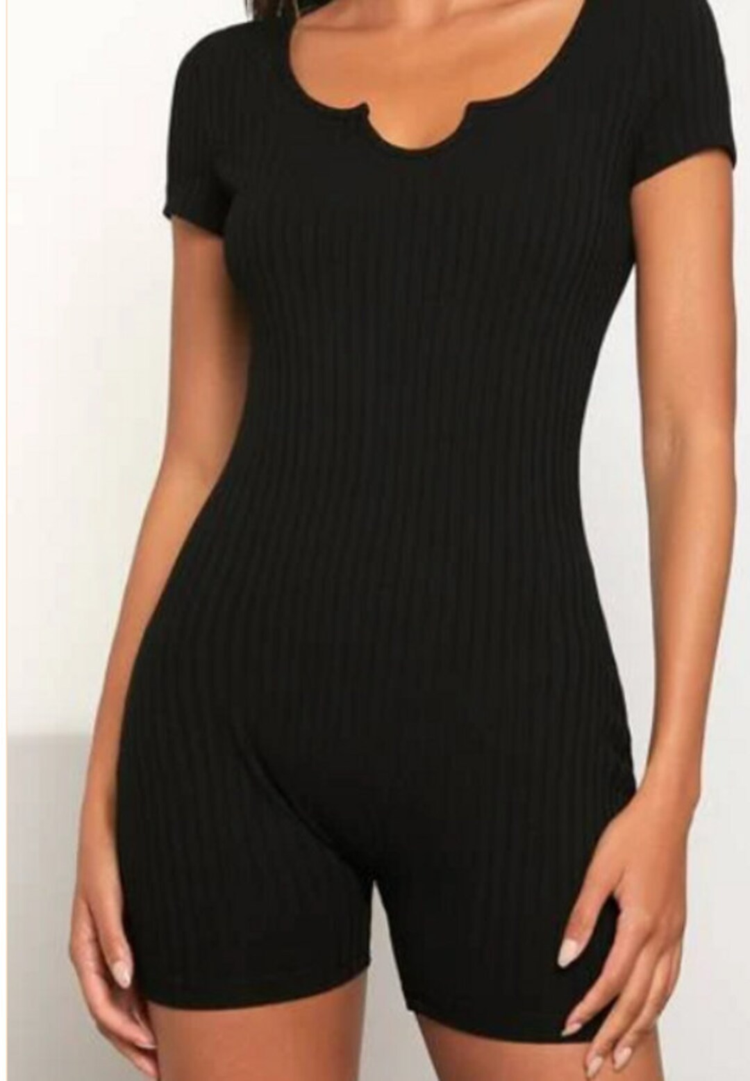 Notched Neck Rib Knit Unitard Romper - Etsy