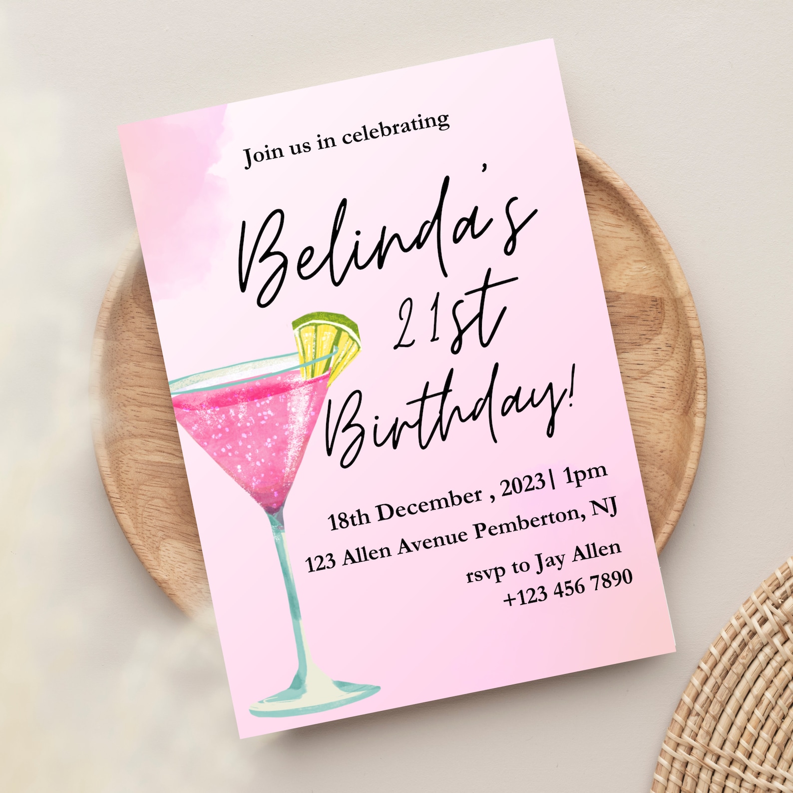 Pink Theme Birthday Invitation, Pink Birthday Printable, Pink Birthday ...