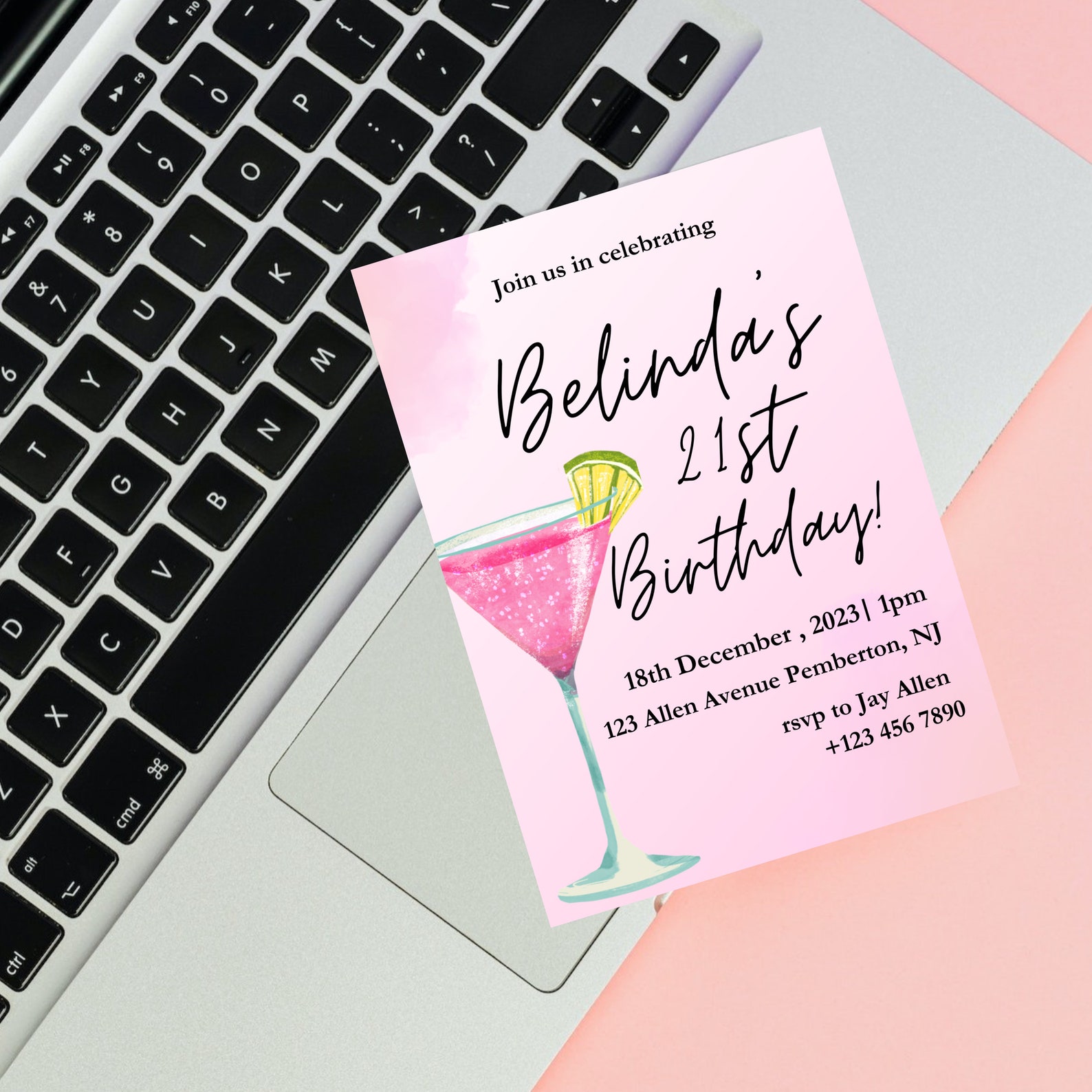 Pink Theme Birthday Invitation, Pink Birthday Printable, Pink Birthday ...