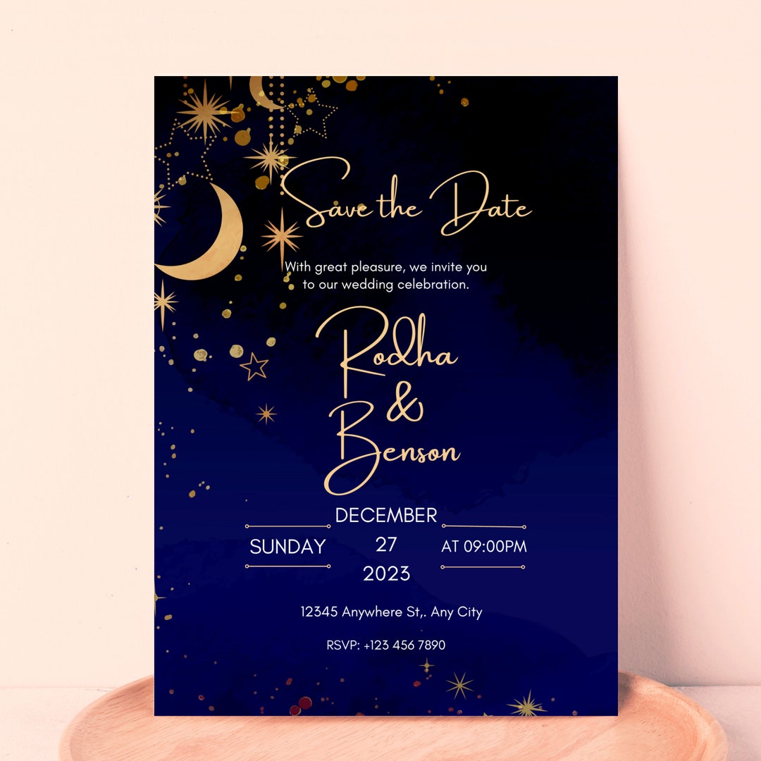 Star Wedding Invitation, Celestial Bridal Shower Bundle Printable Decor ...