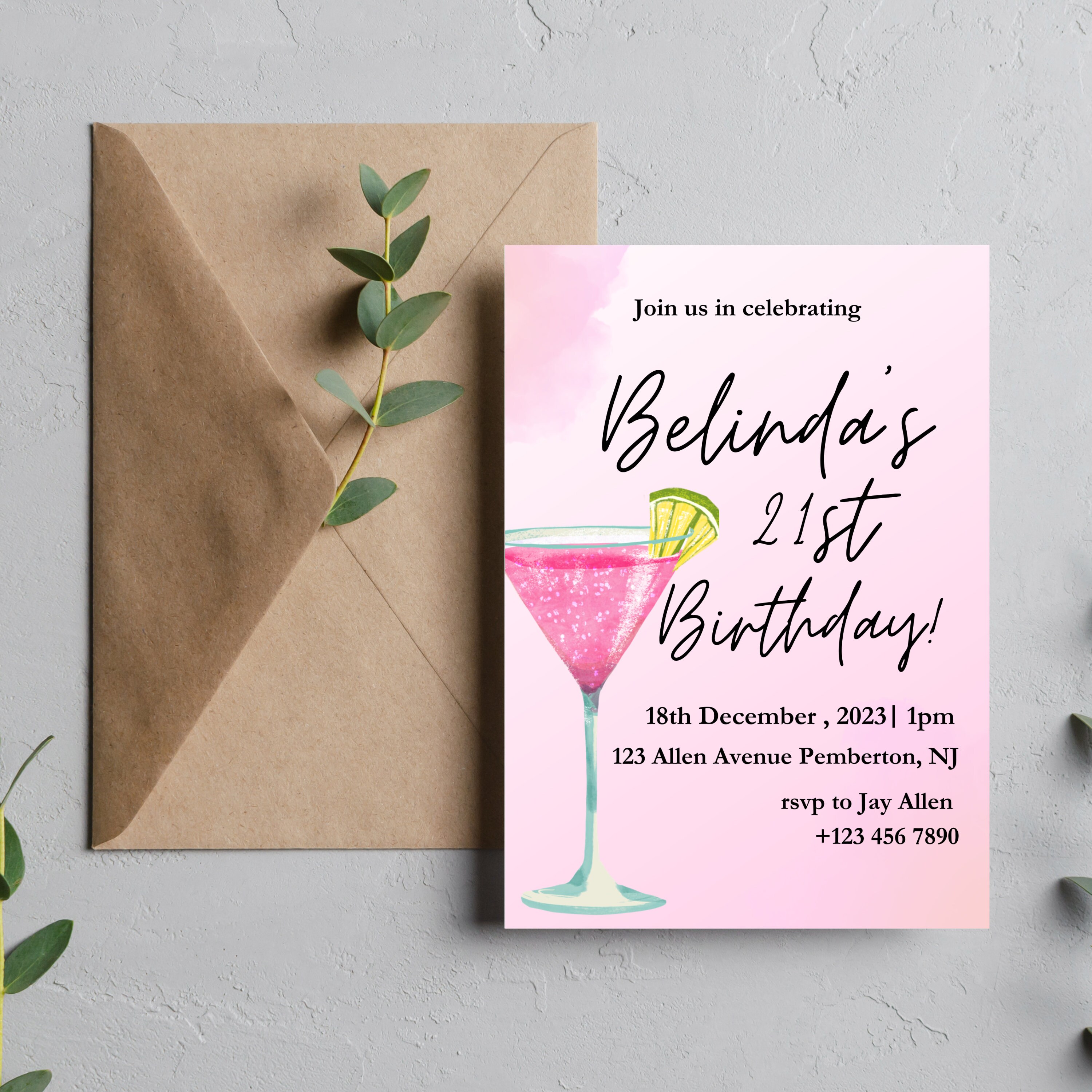 Pink Theme Birthday Invitation, Pink Birthday Printable, Pink Birthday ...