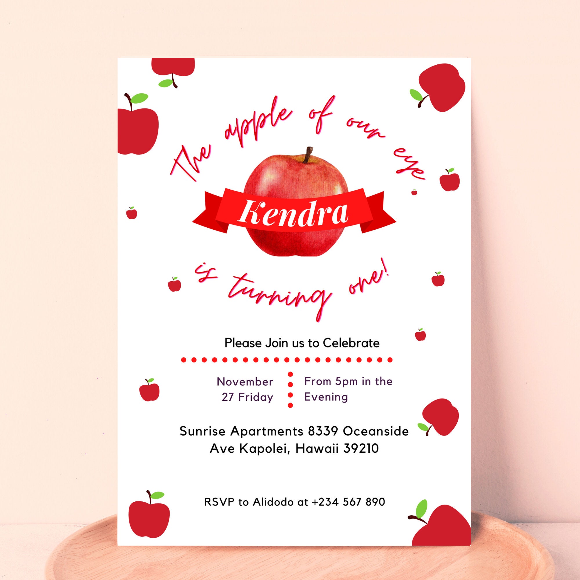 Invitación imprimible de la fiesta de cumpleaños de Apple Of Our Eye ...