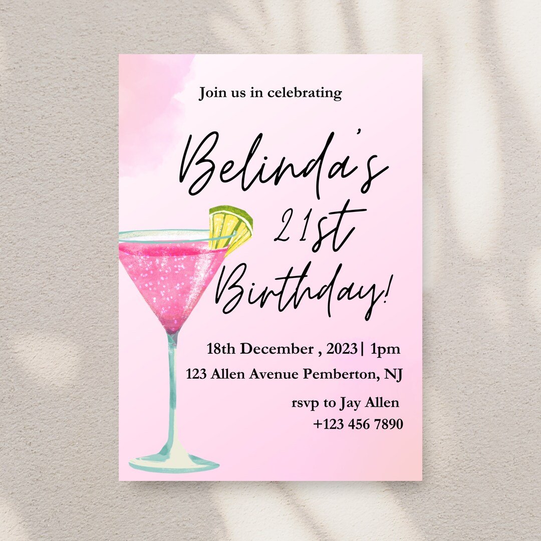 Pink Theme Birthday Invitation, Pink Birthday Printable, Pink Birthday ...
