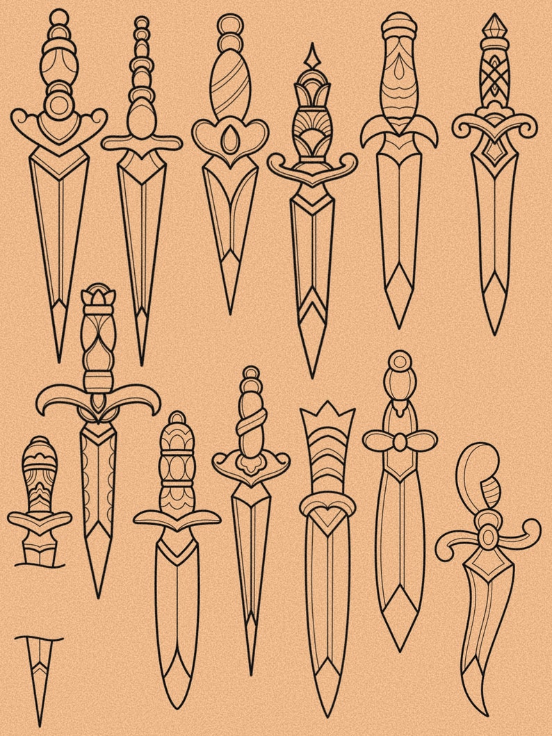 Traditional Dagger Tattoo Procreate Stamp - Set 1 | 25 Trad Dagger ...