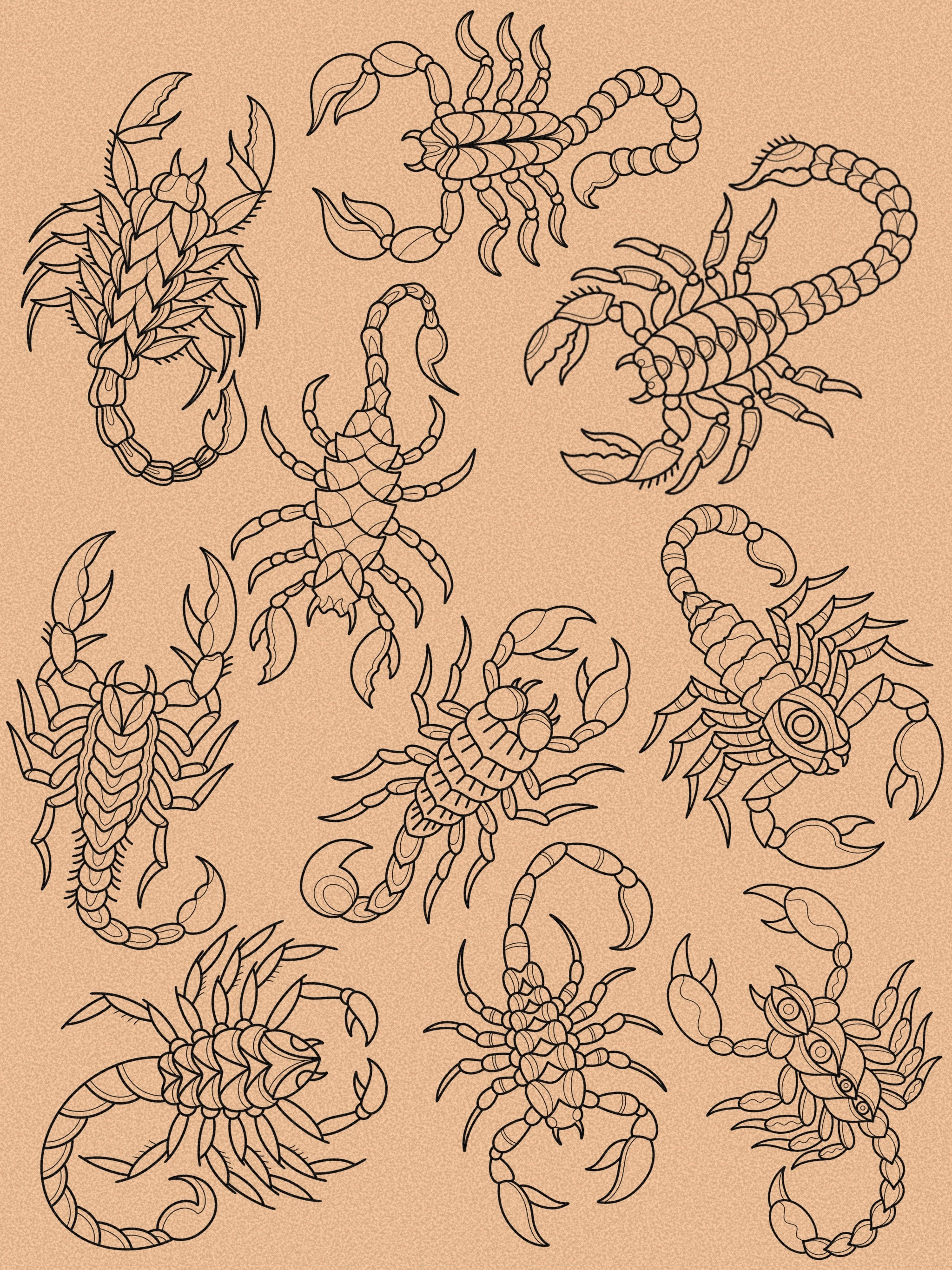 Traditional Scorpion Tattoo Procreate Stamp - Set 1 | 20 Trad Scorpion ...