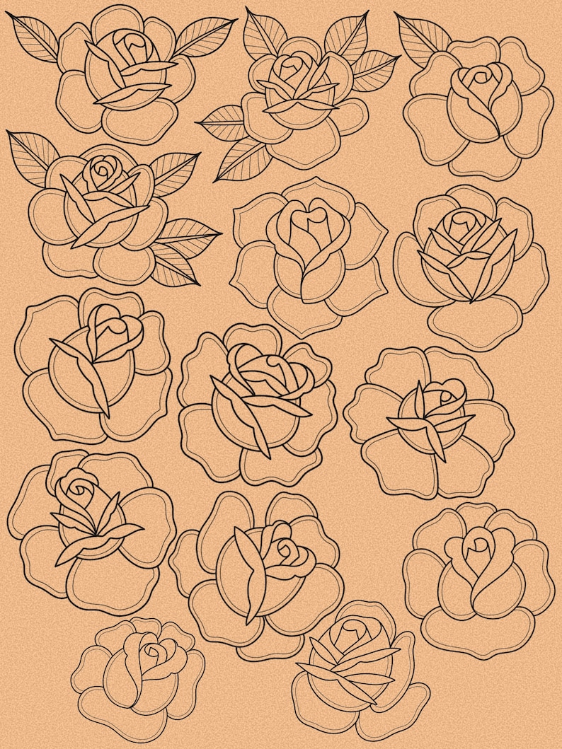 Traditional Rose Tattoo Procreate Stamp - Set 1 | 25 Trad Rose Brush ...