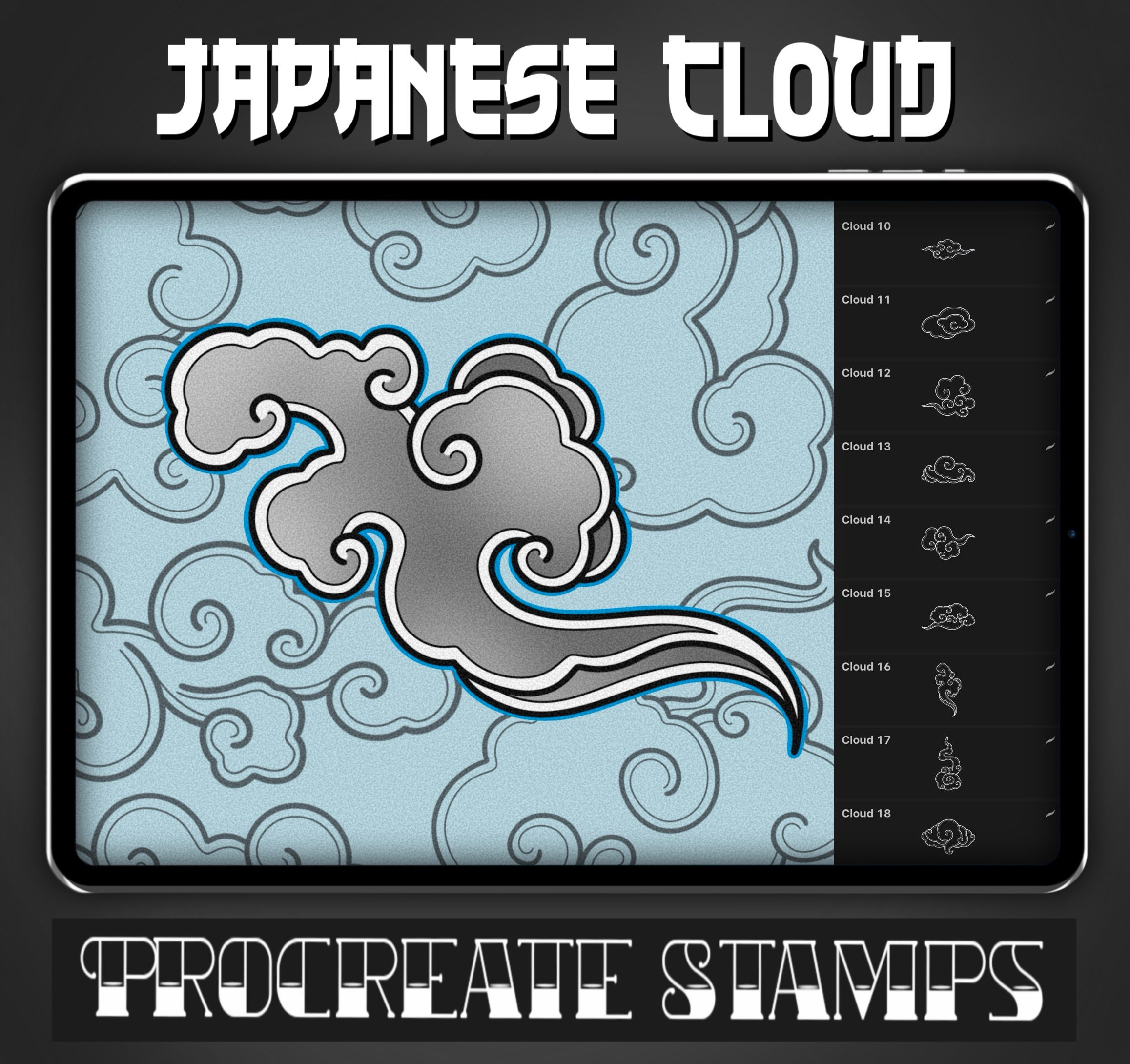 Japanese Cloud Tattoo Procreate Stamp - Set 1 | 25 Japanese Neotrad ...