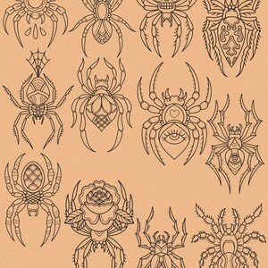 Traditional Spider Tattoo Procreate Stamp - Set 1 | 25 Trad Spider ...