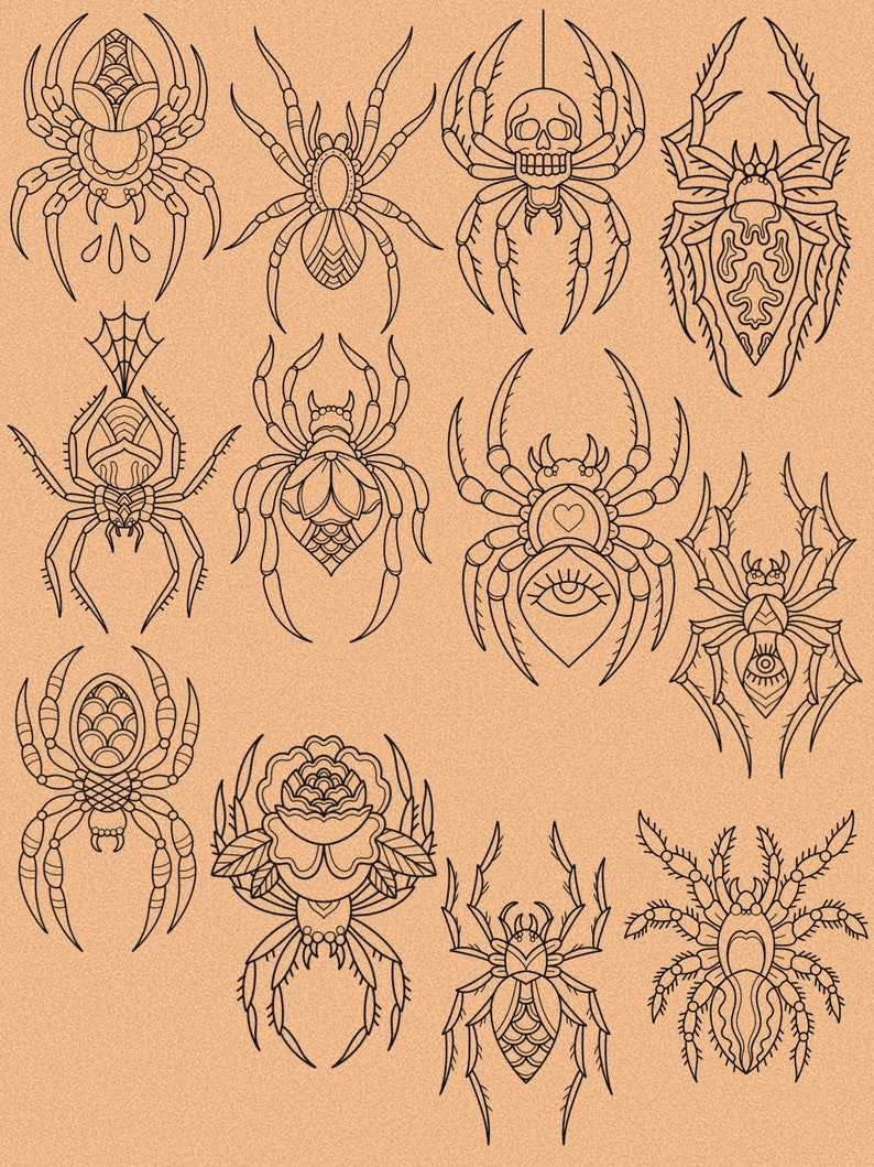 Traditional Spider Tattoo Procreate Stamp - Set 1 | 25 Trad Spider ...