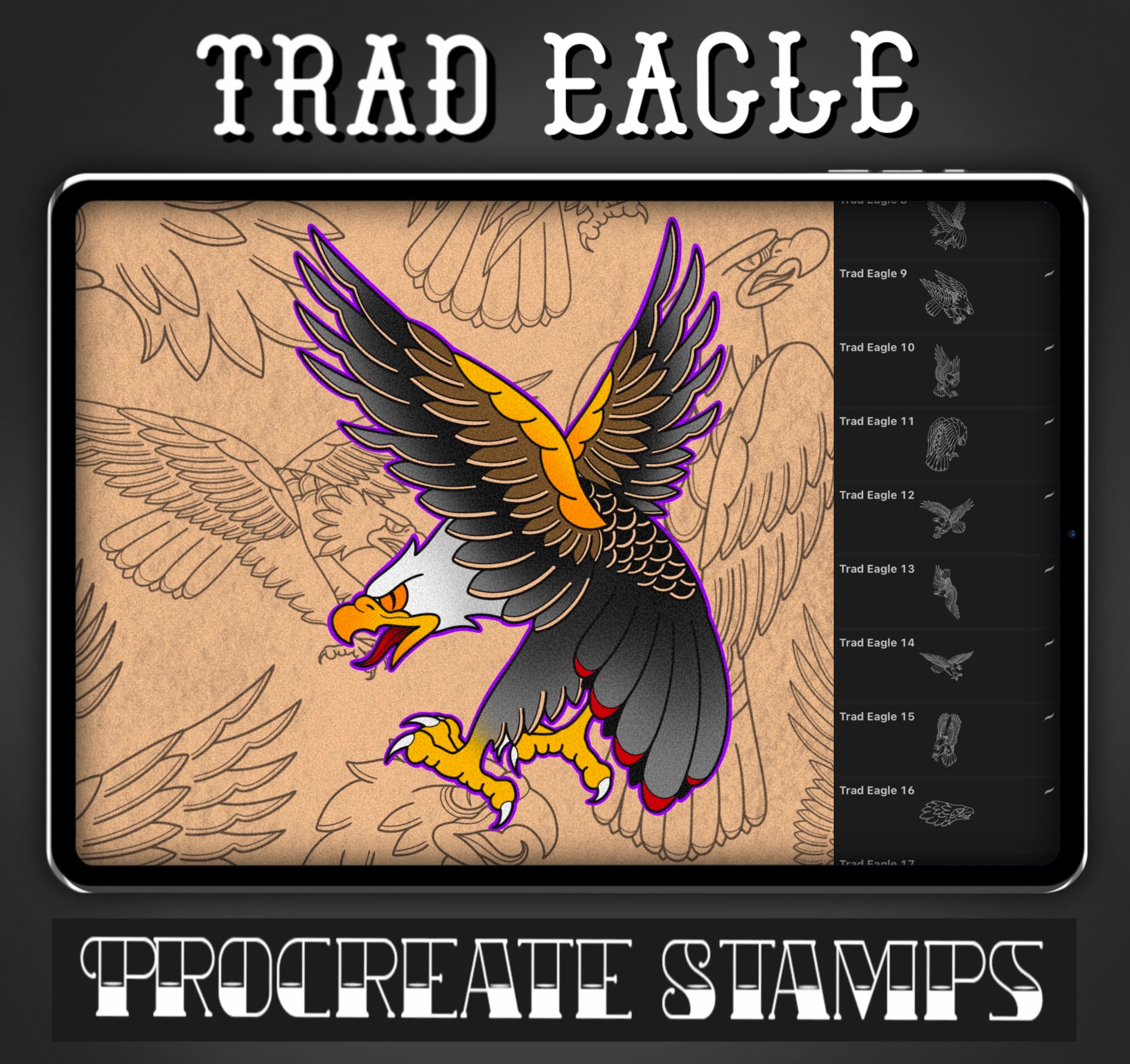 Traditional Eagle Tattoo Procreate Stamp - Set 1 | 20 Trad Bird Brush ...