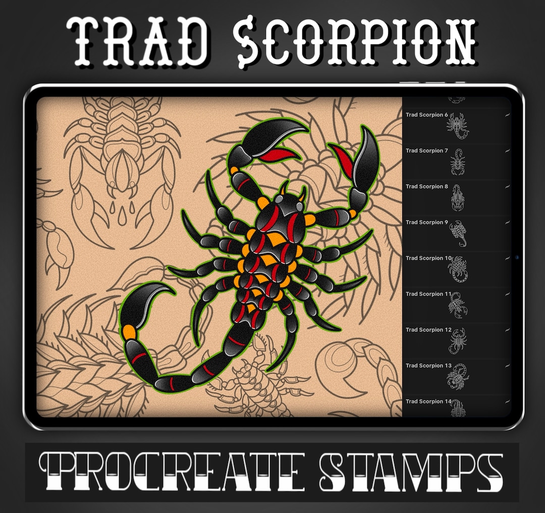 Traditional Scorpion Tattoo Procreate Stamp - Set 1 | 20 Trad Scorpion ...