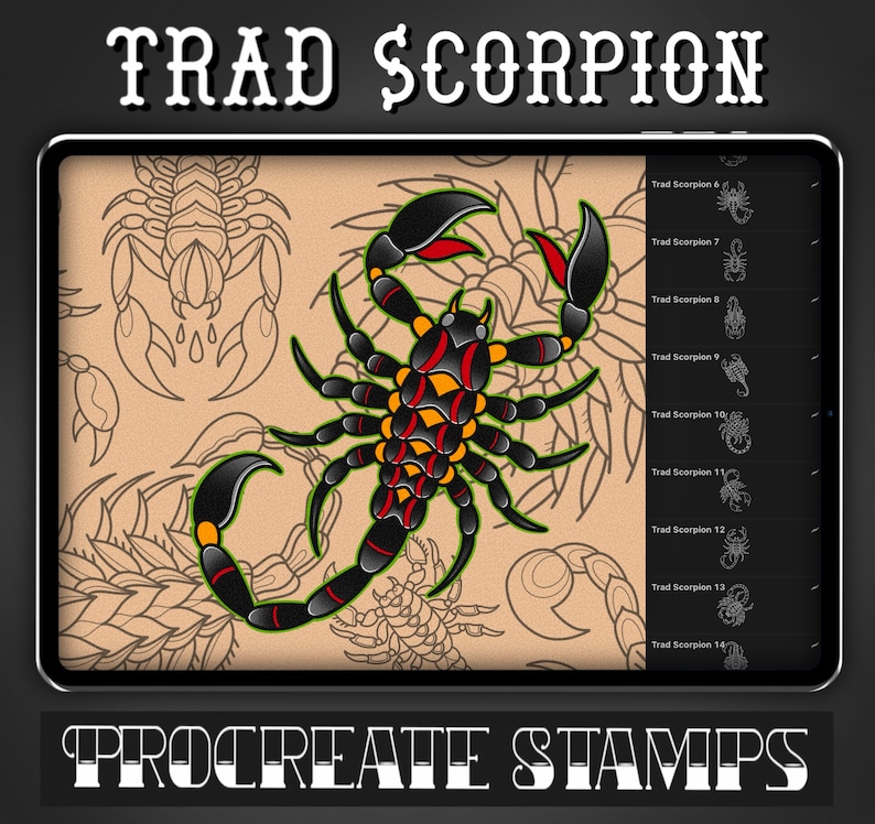 Traditional Scorpion Tattoo Procreate Stamp - Set 1 | 20 Trad Scorpion ...