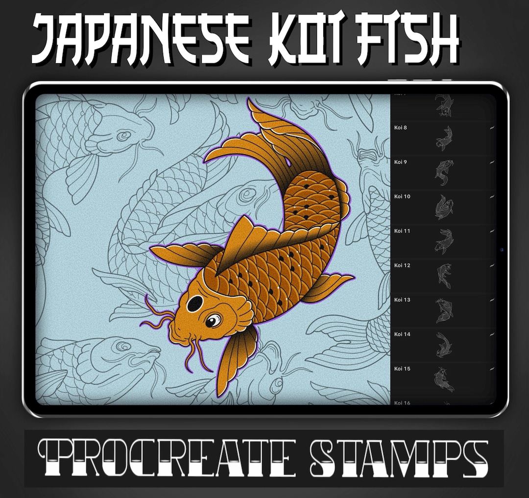 Japanese Koi Fish Tattoo Procreate Stamp - Set 1 | 20 Japanese Neotrad ...