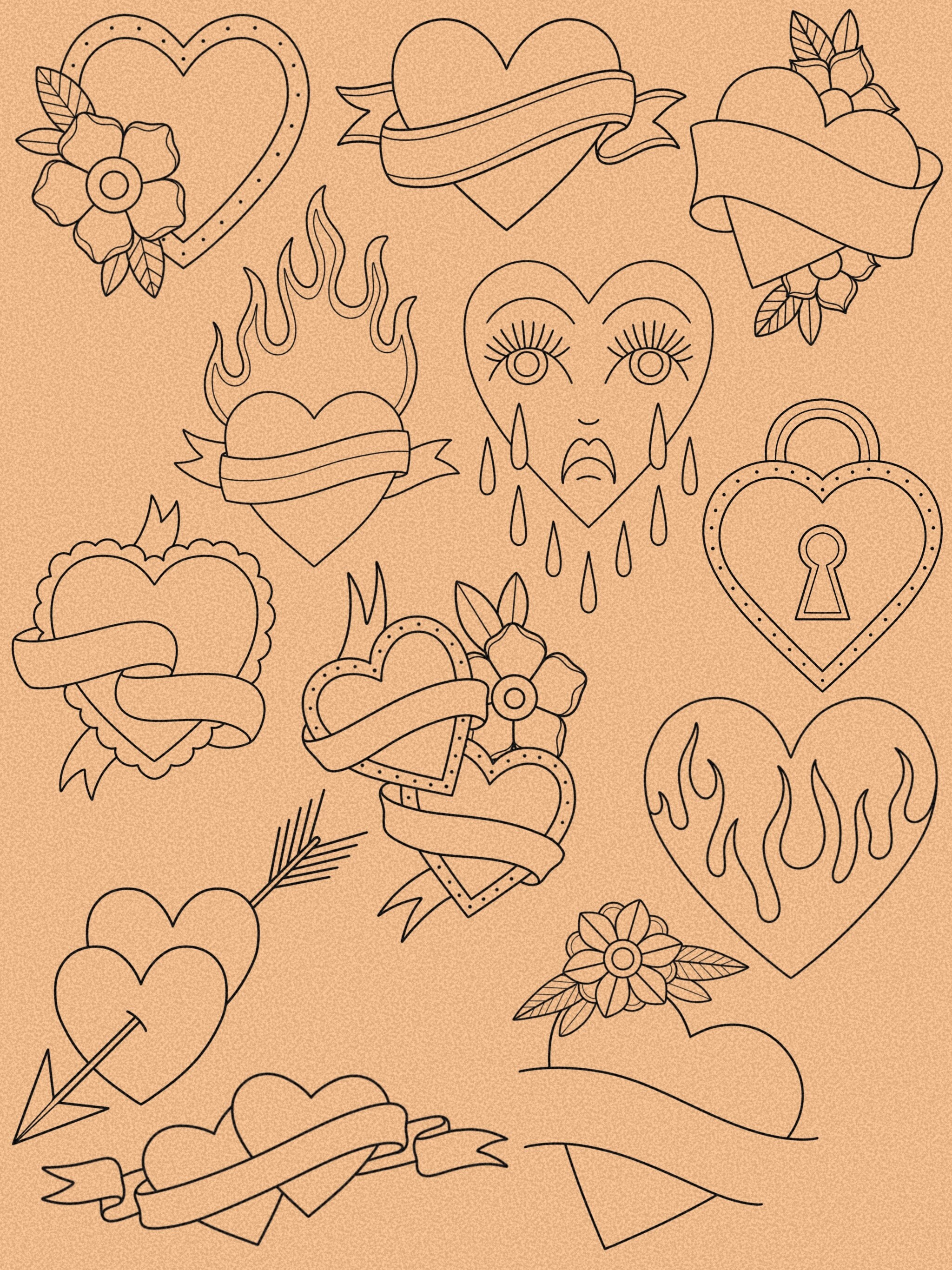 Traditional Heart Tattoo Procreate Stamp - Set 1 | 25 Trad Heart Brush ...