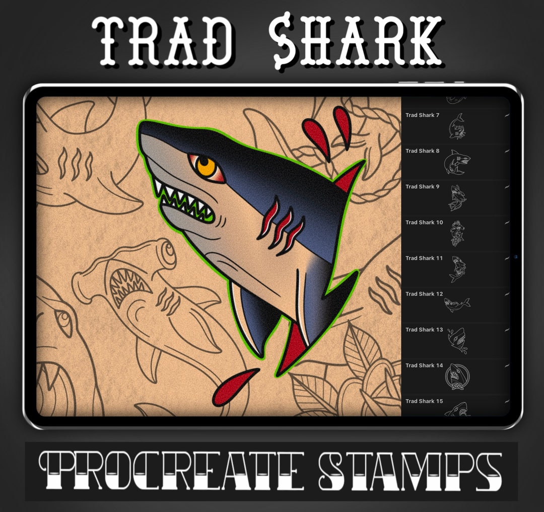 Traditional Shark Tattoo Procreate Stamp - Set 1 | 20 Trad Shark Brush ...