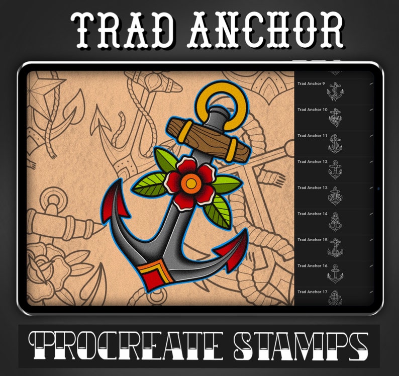 Traditional Anchor Tattoo Procreate Stamp - Set 1 | 25 Trad Ship Anchor ...