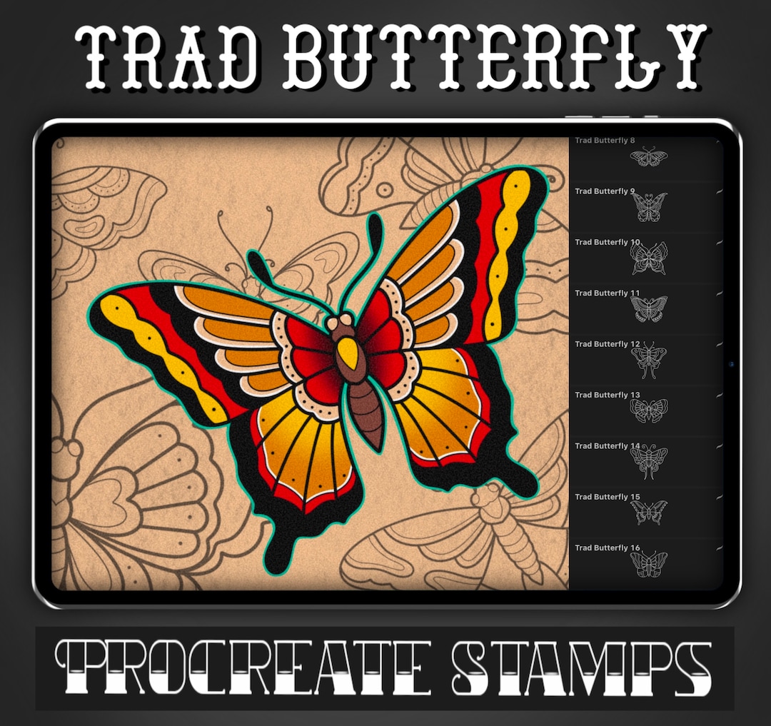 Traditional Butterfly Tattoo Procreate Stamp - Set 1 | 25 Trad ...