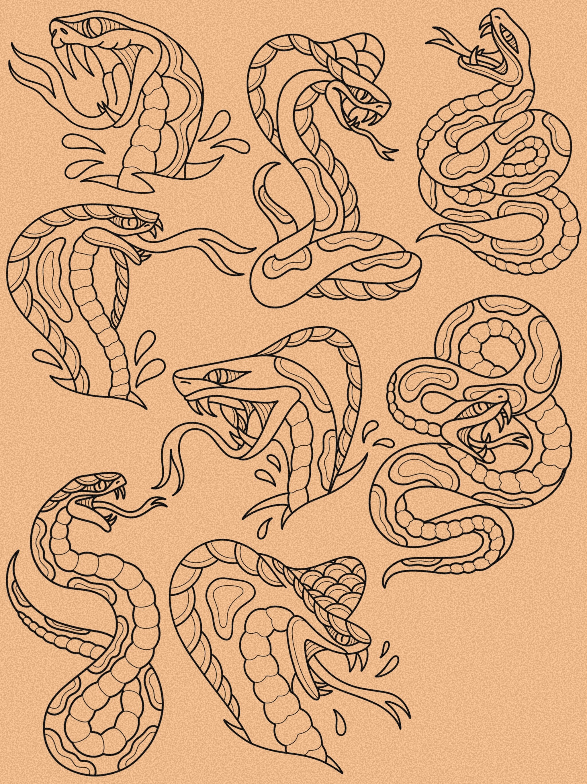 Traditional Snake Tattoo Procreate Stamp Set 1 25 Trad Snake Brush ...