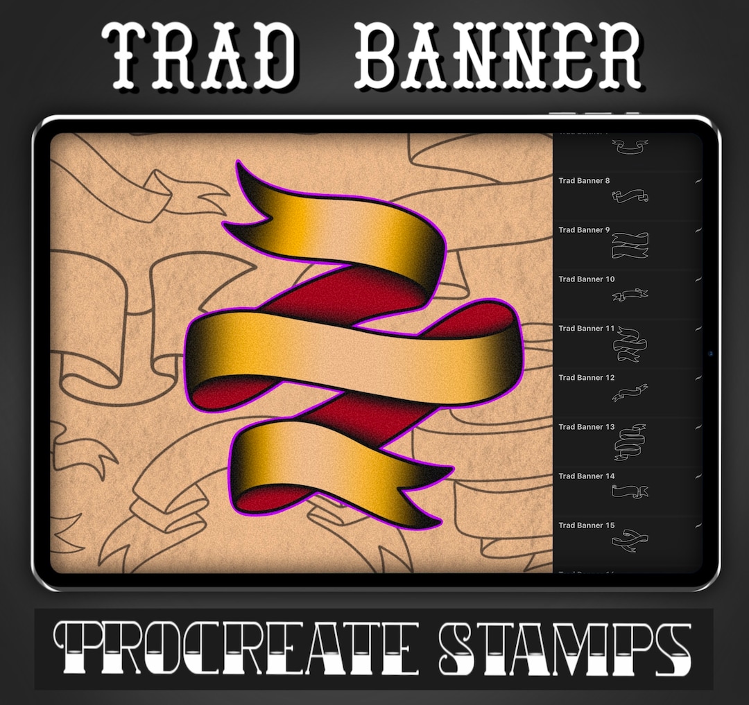 Traditional Banner Tattoo Procreate Stamp - Set 1 | 35 Banner Ribbon ...