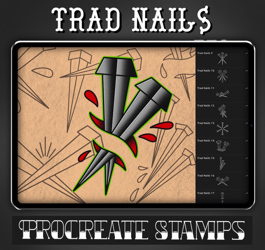 Traditional Nail Tattoo Procreate Stamp - Set 1 | 25 Trad Nails Brush ...
