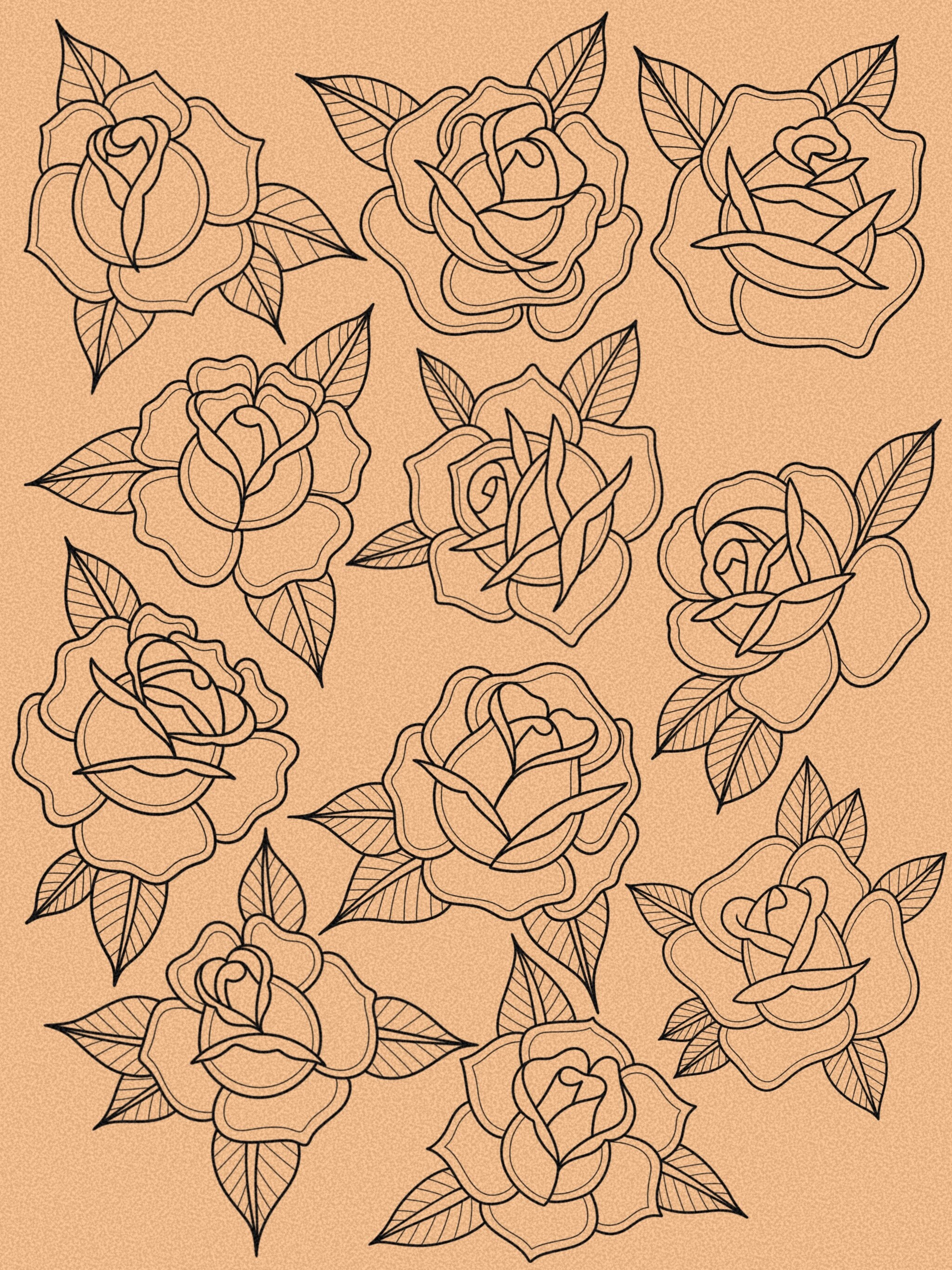 Traditional Rose Tattoo Procreate Stamp - Set 1 | 25 Trad Rose Brush ...