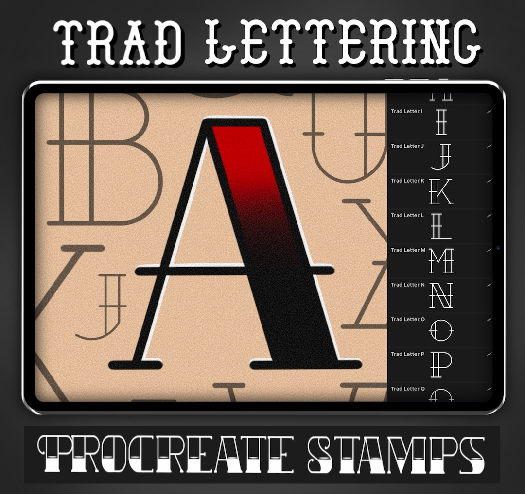 Traditional Tattoo Lettering Procreate Stamp - Set 1 | 26 Trad Font ...