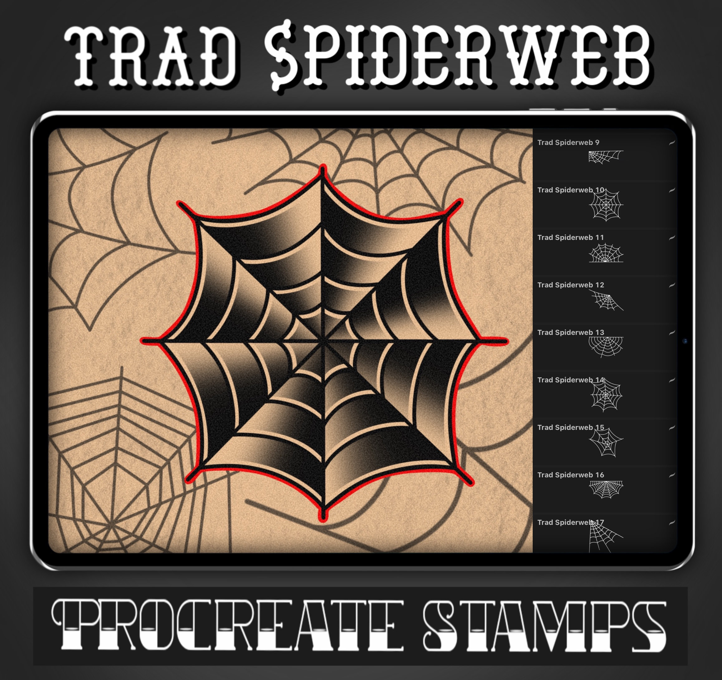 Traditional Spiderweb Tattoo Procreate Stamp - Set 1 | 25 Trad Web ...