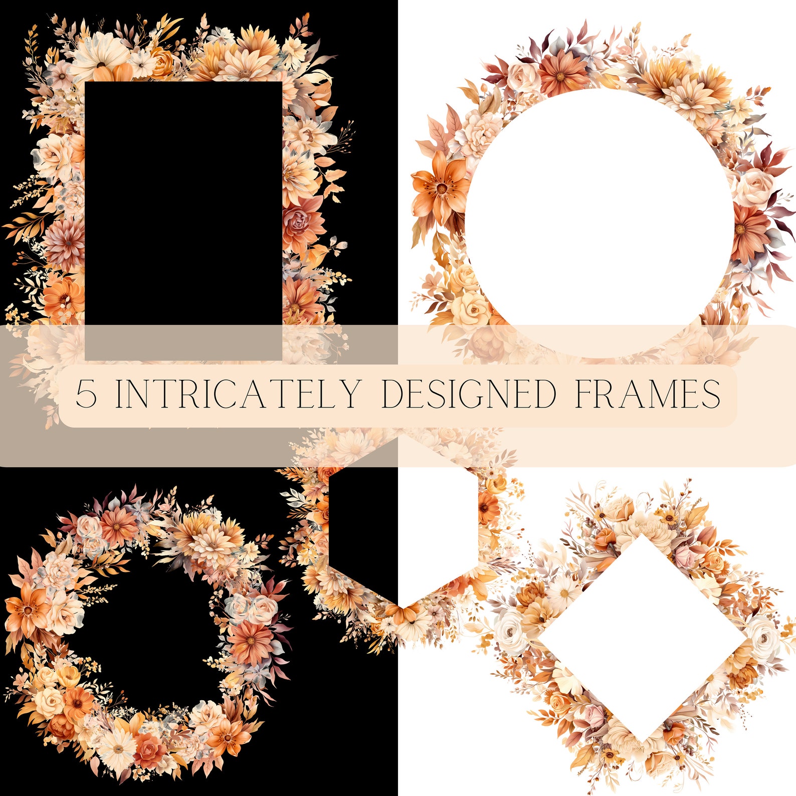 Autumn Flowers Clipart Fall Frames & Borders Clipart Fall - Etsy