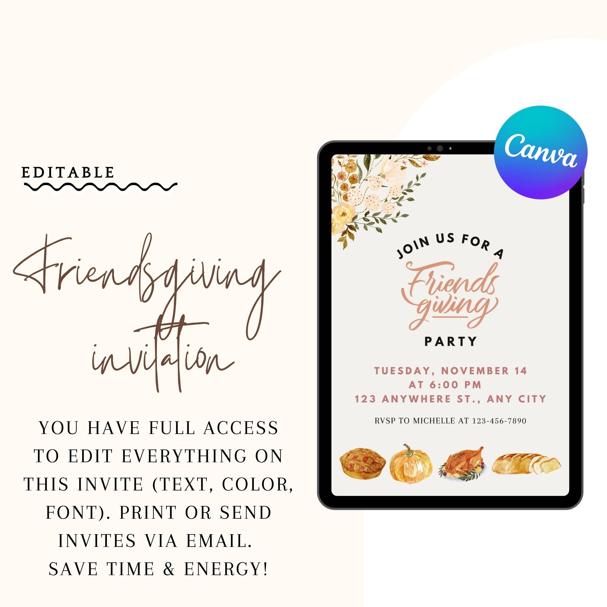 EDITABLE Friendsgiving Invite Card, Canva Template Friendsgiving ...