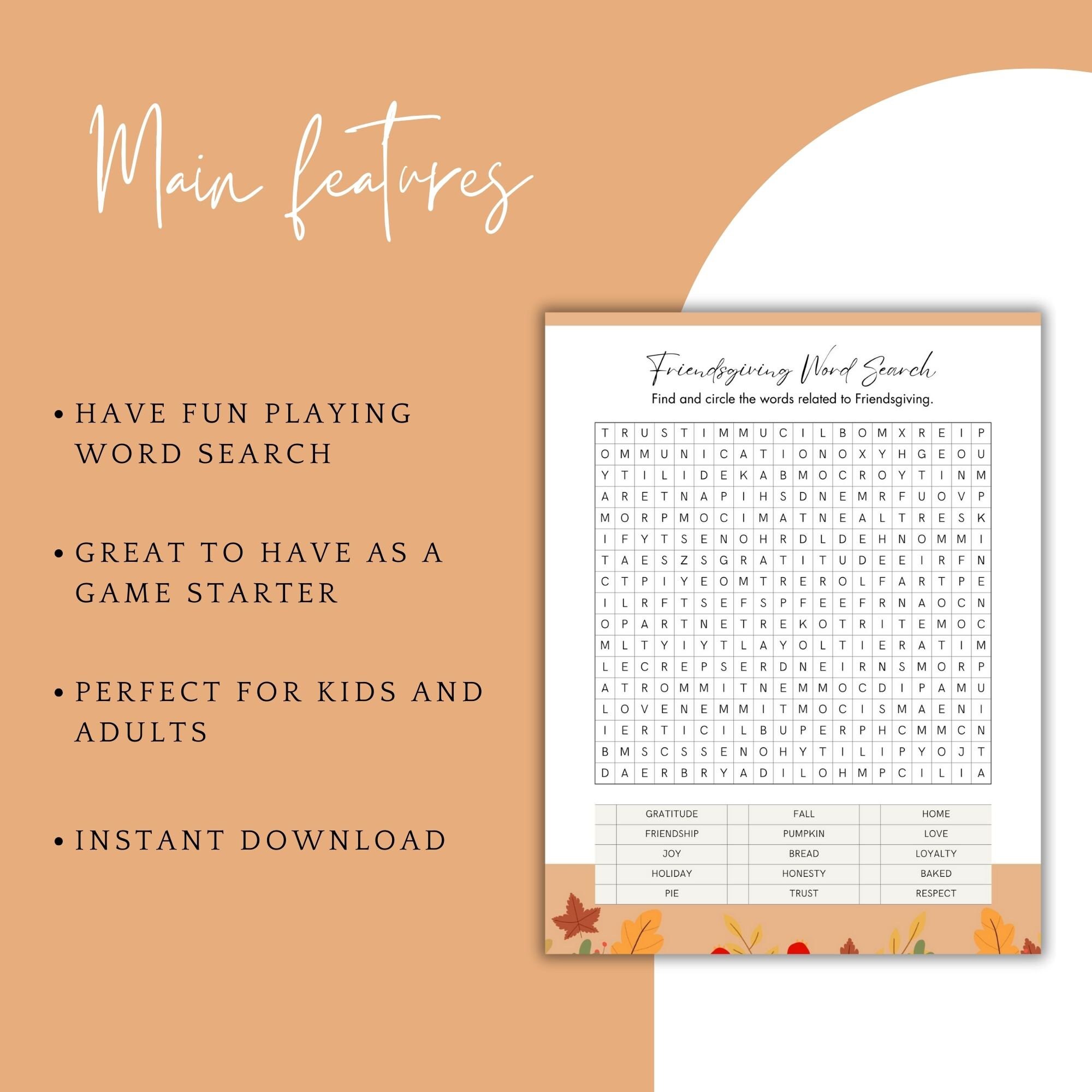 Friendsgiving Word Search Printable, Friendsgiving Activity Sheet ...