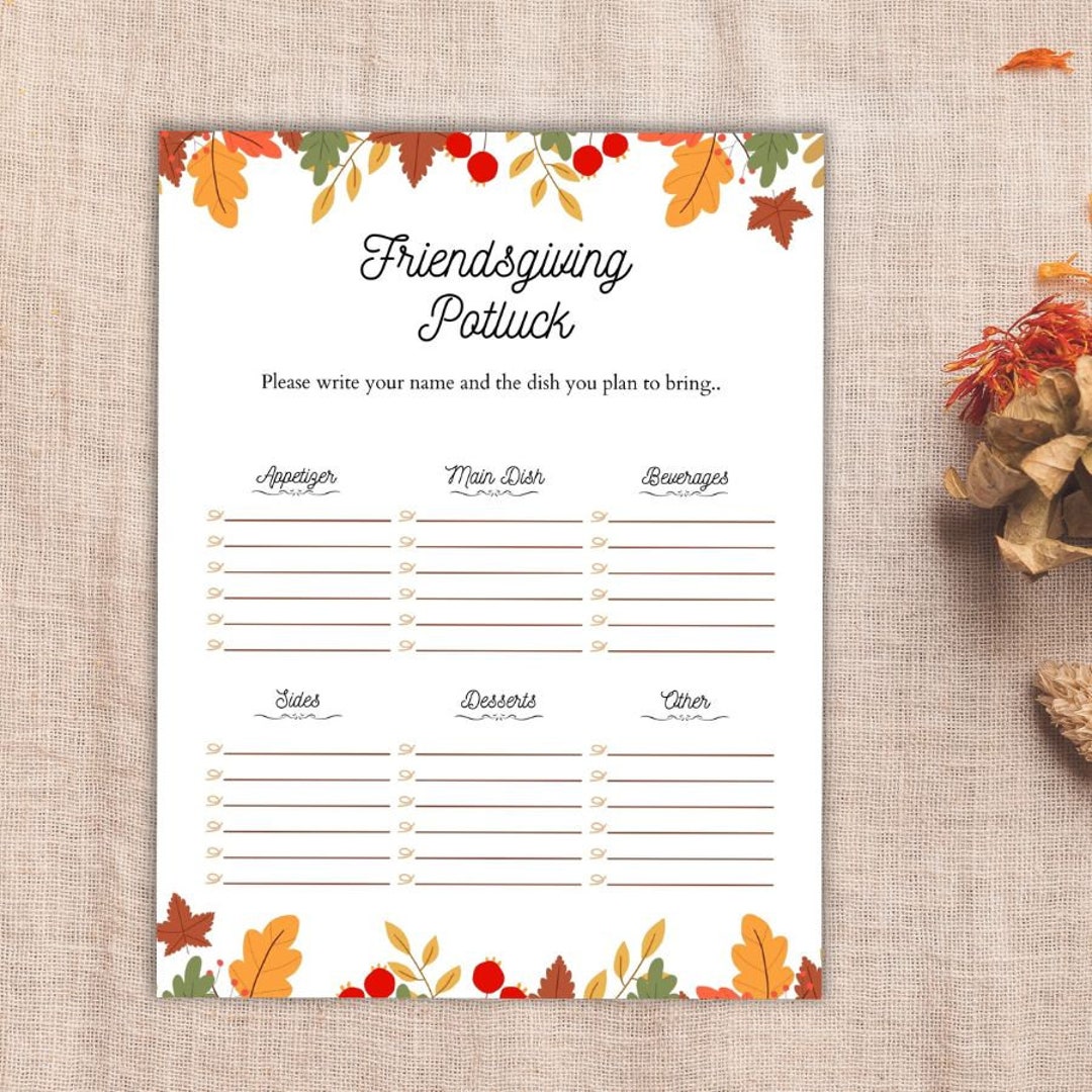 Friendsgiving Potluck Sign up Sheet, Potluck Sign up Sheet, Friendsgive ...