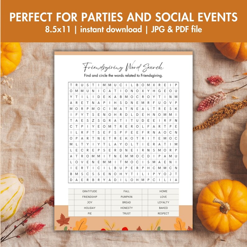Friendsgiving Word Search Printable, Friendsgiving Activity Sheet ...