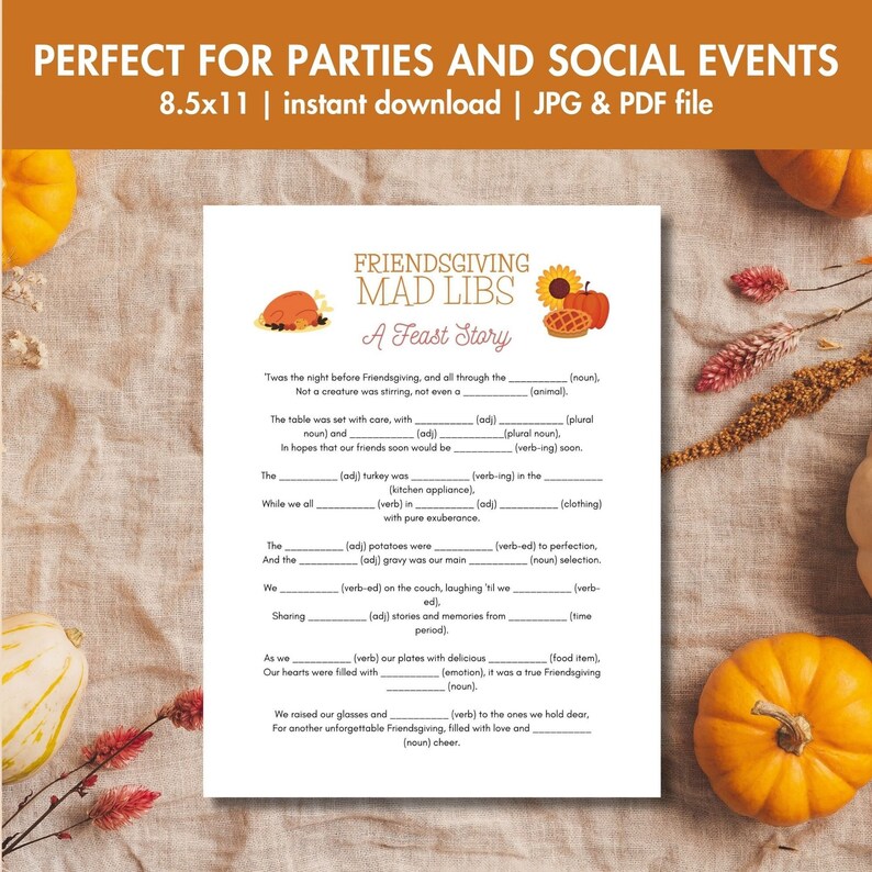 Friendsgiving Mad Libs Printable, Friendsgiving Games Sheet ...