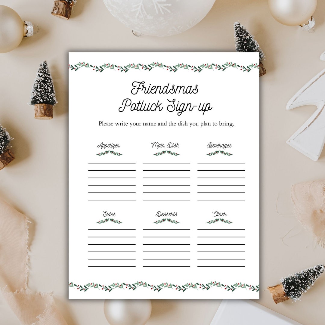 Friendsmas Potluck Sign up Sheet, Christmas Potluck Sign Up, Friendsmas ...