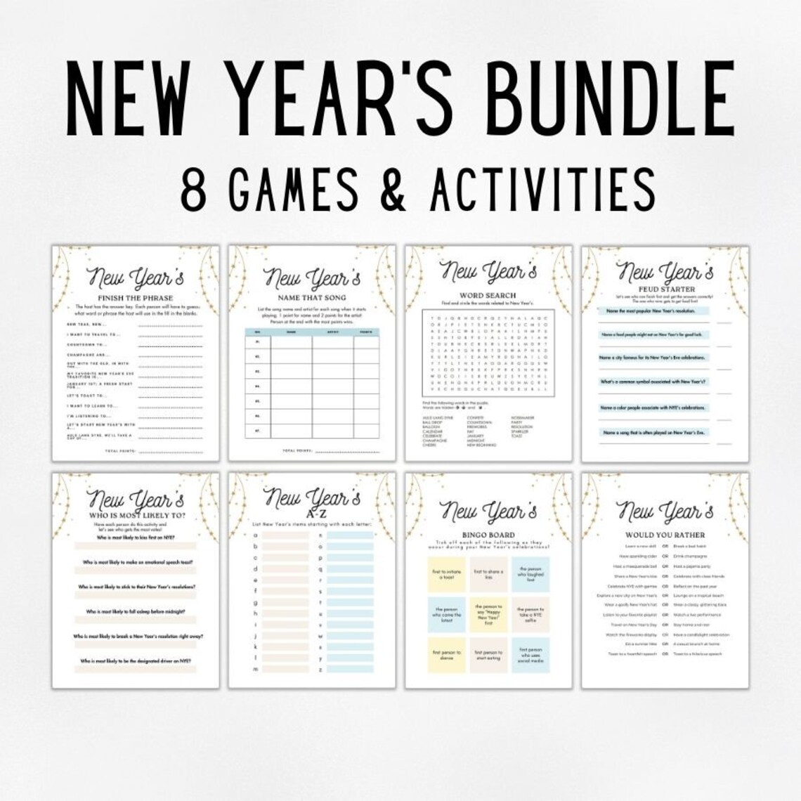 New Years Games Printable New Year's Eve Game Bundle Party Games New ...