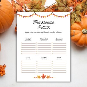 Thanksgiving Potluck Sign up Sheet, Potluck Sign up Sheet, Thanksgiving ...