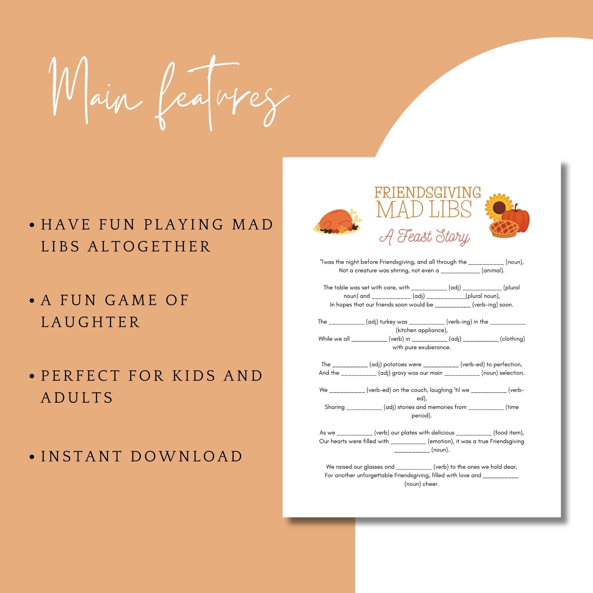 Friendsgiving Mad Libs Printable, Friendsgiving Games Sheet ...