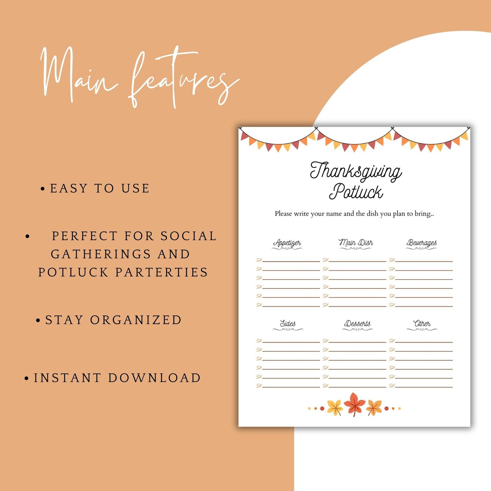 Thanksgiving Potluck Sign up Sheet, Potluck Sign up Sheet, Thanksgiving ...