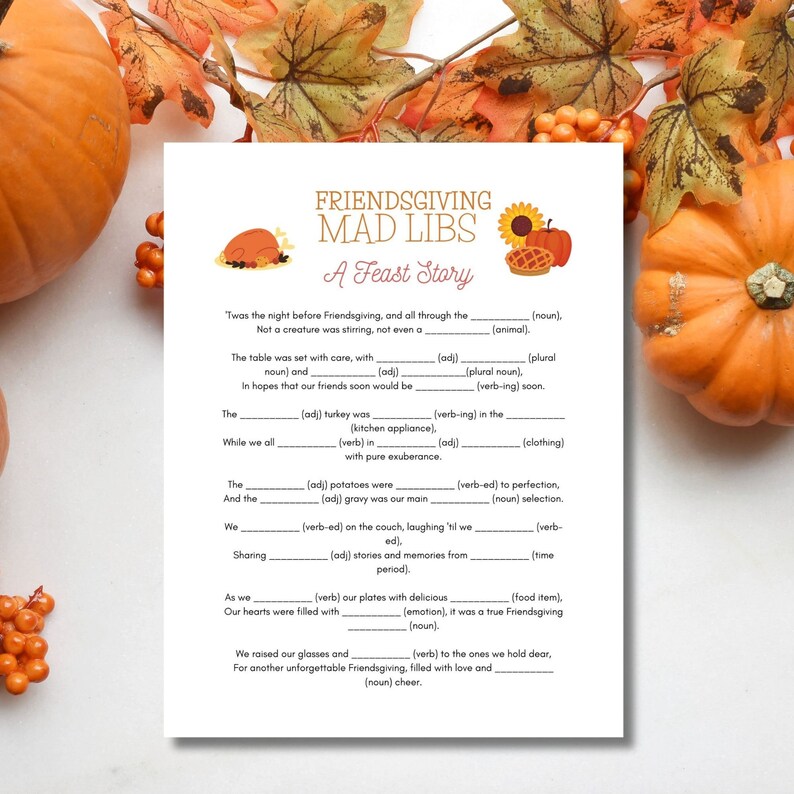 Friendsgiving Mad Libs Printable, Friendsgiving Games Sheet ...