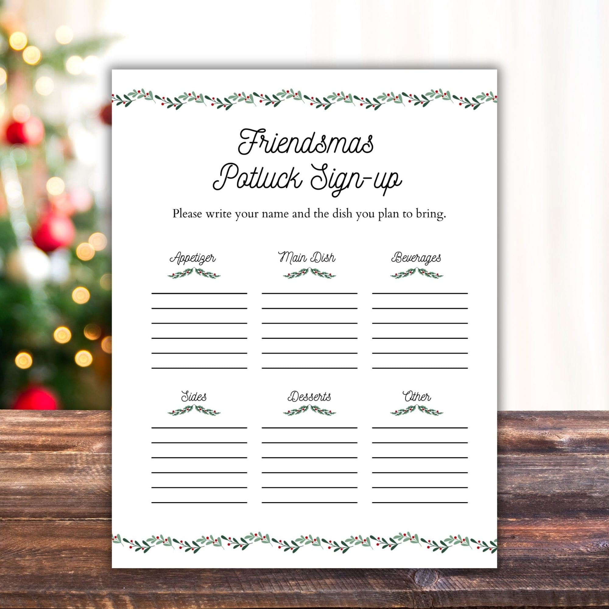 Friendsmas Potluck Sign up Sheet, Christmas Potluck Sign Up, Friendsmas ...
