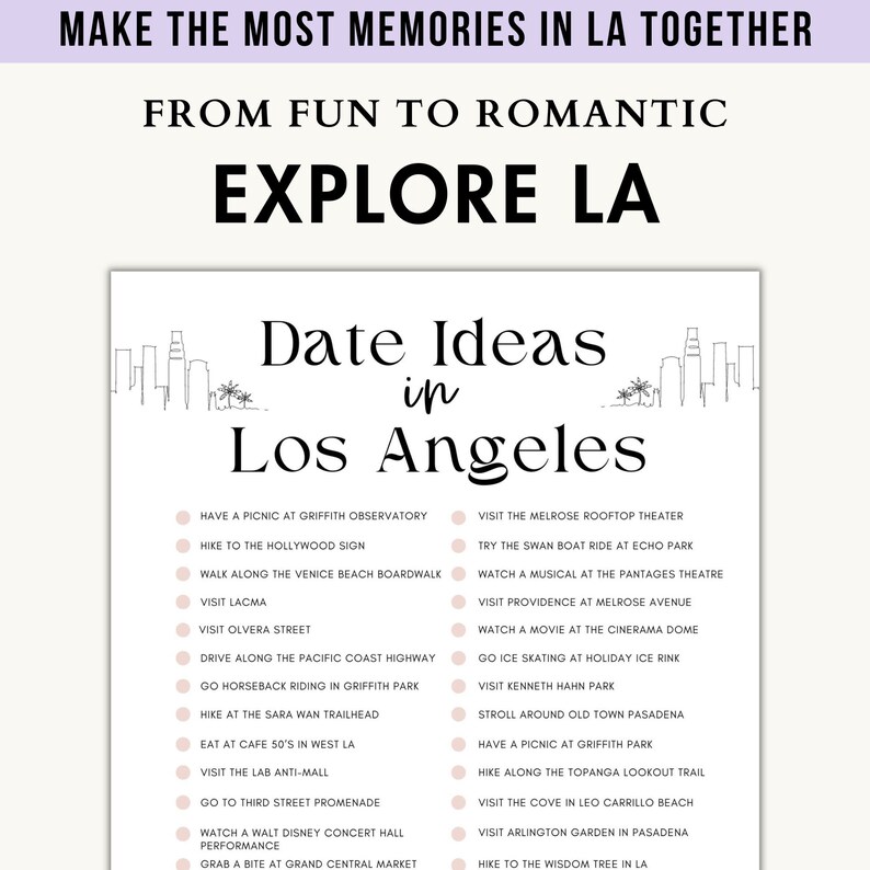 Date Ideas in Los Angeles, Date Ideas Checklist, Date Ideas Couples ...