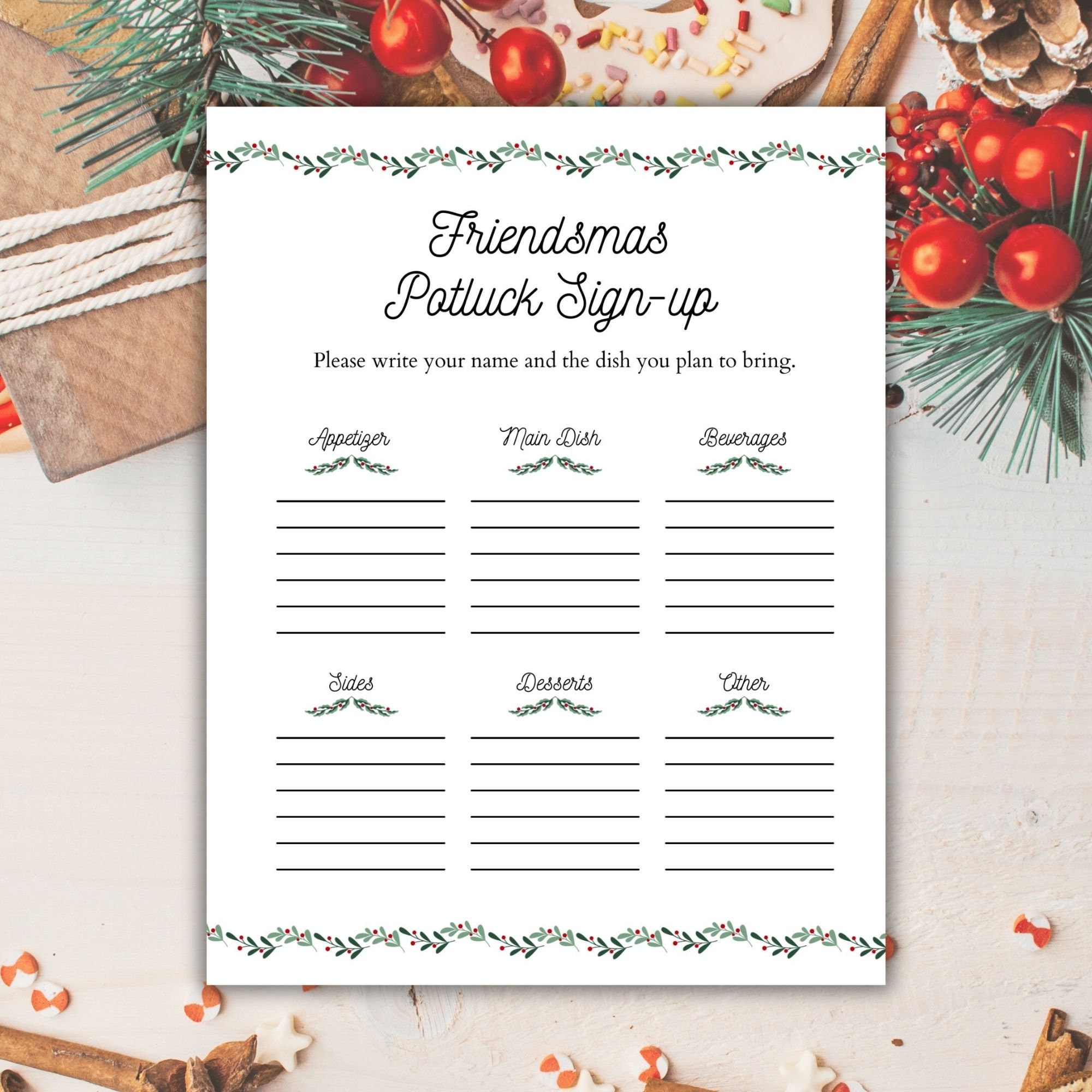 Friendsmas Potluck Sign up Sheet, Christmas Potluck Sign Up, Friendsmas ...
