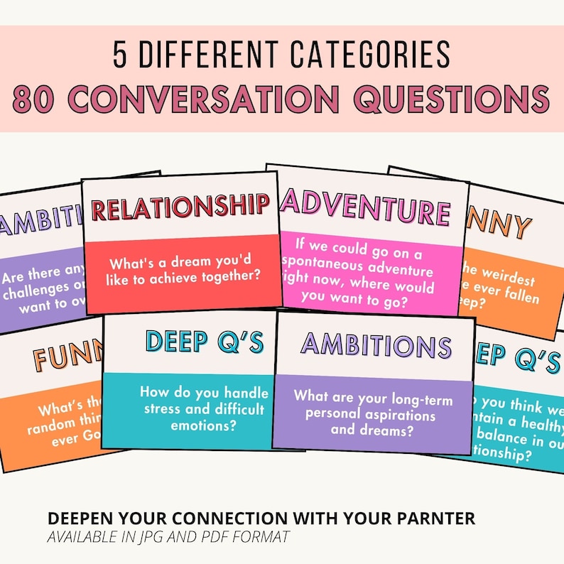 Couple Question Cards, Printable 80 Couple Conversation Cards ...