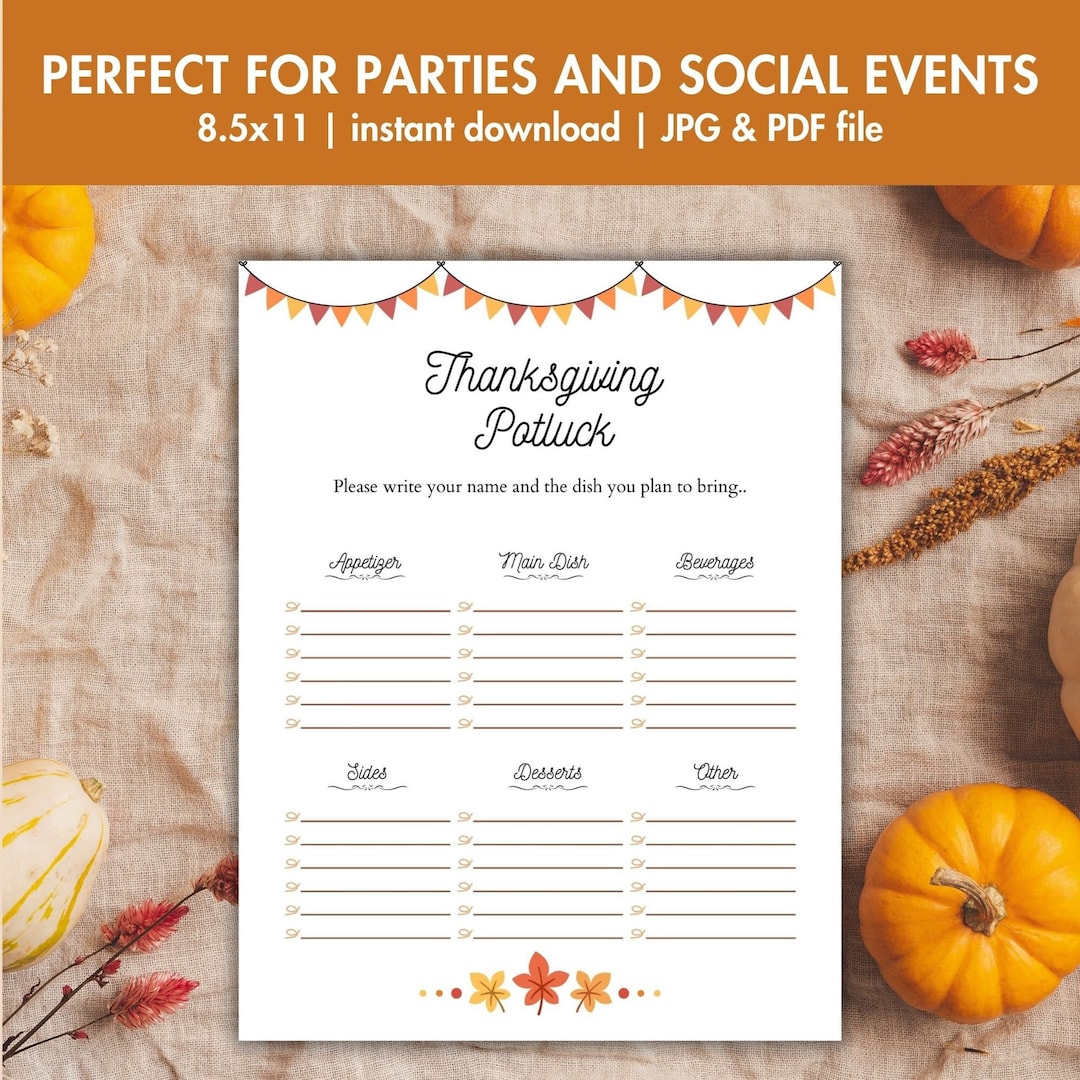 Thanksgiving Potluck Sign up Sheet, Potluck Sign up Sheet, Thanksgiving ...