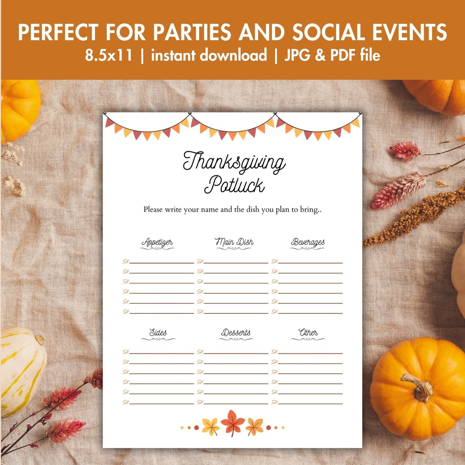 Thanksgiving Potluck Sign up Sheet, Potluck Sign up Sheet, Thanksgiving ...